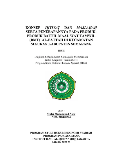 Konsep Ihtiyat dan Maslahah Serta Penerapannya pada Produk-Produk ...