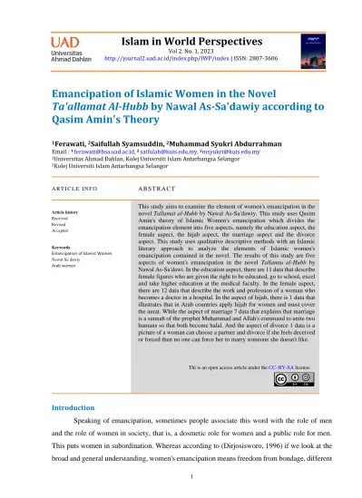 View of Emancipation of Islamic Women in the Novel Ta'allamat Al-Hubb ...