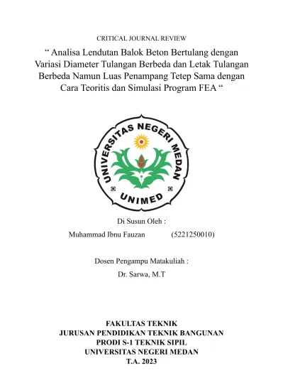 CRITICAL JOURNAL REVIEW “ Analisa Lendutan Balok Beton Bertulang dengan ...