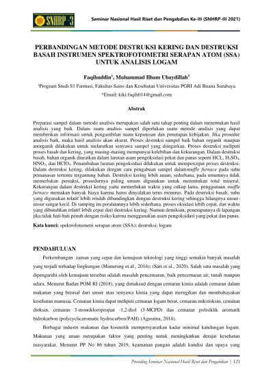 PERBANDINGAN METODE DESTRUKSI KERING DAN DESTRUKSI BASAH INSTRUMEN ...