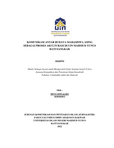 KOMUNIKASI ANTAR BUDAYA MAHASISWA ASING SEBAGAI PROSES AKULTURASI DI ...