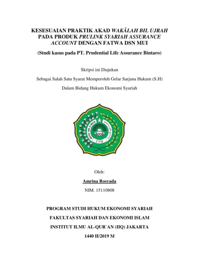 KESESUAIAN PRAKTIK AKAD WAKÂLAH BIL UJRAH PADA PRODUK PRULINK SYARIAH ...