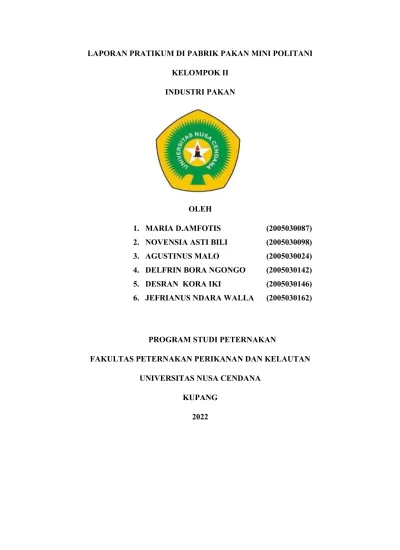 LAPORAN PRATIKUM DI PABRIK PAKAN MINI POLITANI KELOMPOK II