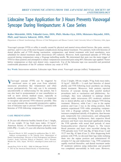 Lidocaine Tape Application for 3 Hours Prevents Vasovagal Syncope ...