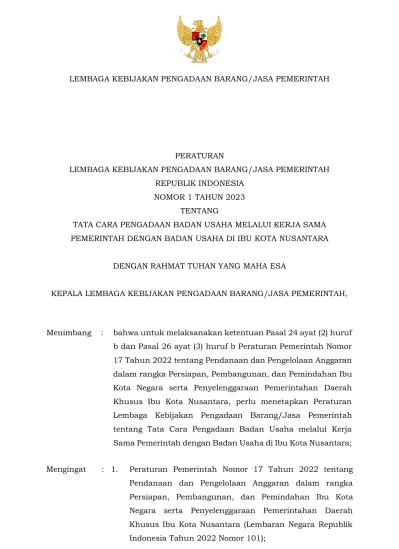 Peraturan LKPP Nomor 1 Tahun 2023