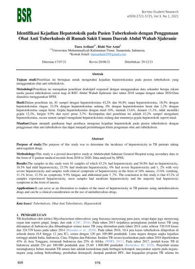 Identifikasi Kejadian Hepatotoksik pada Pasien Tuberkulosis dengan ...