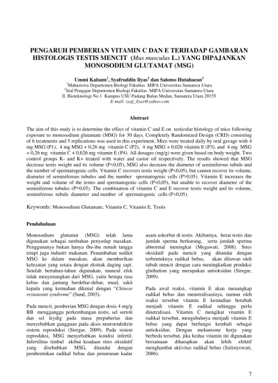 Pengaruh Pemberian Vitamin C dan E terhadap Gambaran Histologis Testis ...