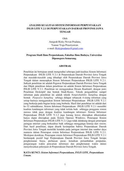 Analisis Kualitas Sistem Informasi Perpustakaan Inlis Lite V.2.1 Di ...