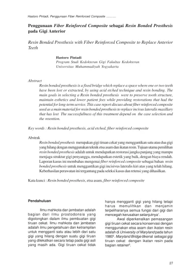Penggunaan Fiber Reinforced Composite sebagai Resin Bonded Prosthesis ...