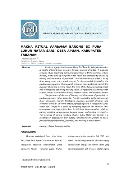 Makna Ritual Paruman Barong di Pura Luhur Natar Sari, Desa Apuan ...