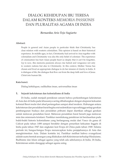 Dialog Kehidupan Ibu Teresa dalam Konteks Memoria Passionis dan ...
