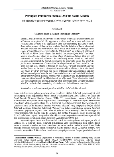 Stages of Imam al-Ash’ari thought in theology