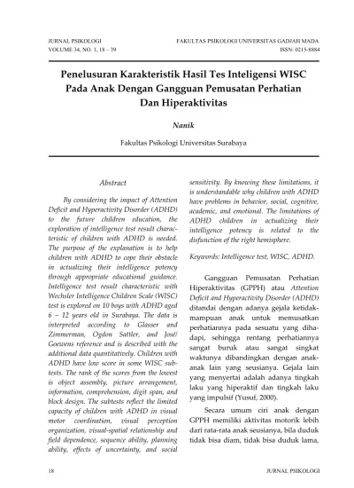 Penelusuran Karakteristik Hasil Tes Inteligensi WISC Pada Anak Dengan ...