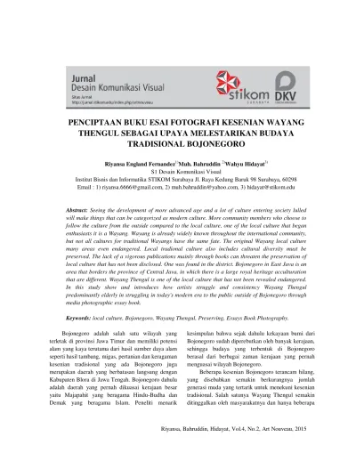Penciptaan Buku Esai Fotografi Kesenian Wayang Thengul Sebagai Upaya ...