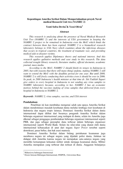Kepentingan Amerika Serikat dalam Mempertahankan Proyek Naval Medical ...