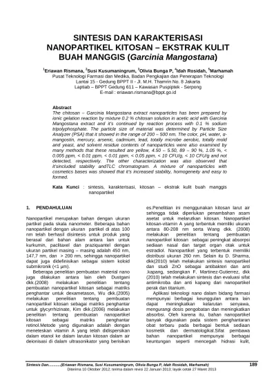 Sintesis Dan Karakterisasi Nanopartikel Kitosan – Ekstrak Kulit Buah ...