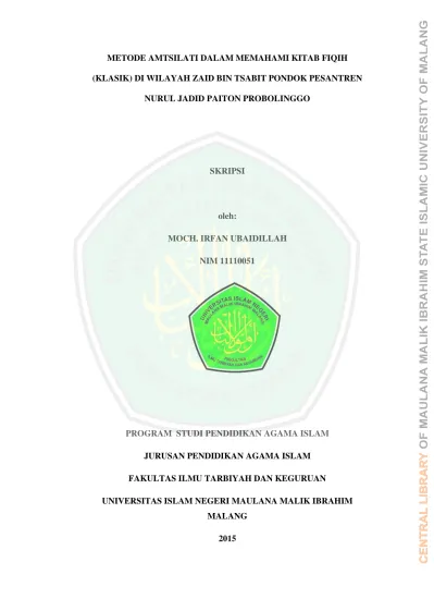 Metode amtsilati dalam memahami kitab fiqih (klasik) di wilayah Zaid ...
