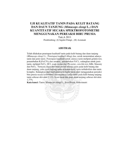 Uji Kualitatif Tanin pada Kulit Batang dan Daun Tanjung (Mimusops ...