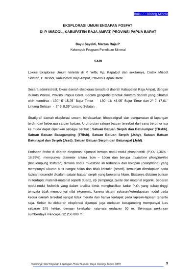 Eksplorasi Umum Endapan Fosfat Di P. Misool, Kabupaten Raja Ampat ...
