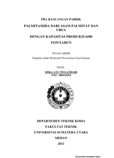 Pra Rancangan Pabrik Pembuatan Palmitamida Dari Asam Palmitat Dan Urea ...