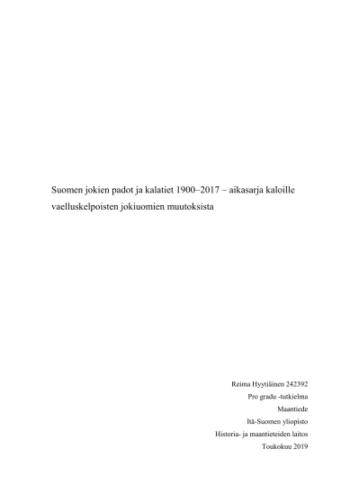 Suomen jokien padot ja kalatiet 1900-2017 - Aikasarja kaloille ...