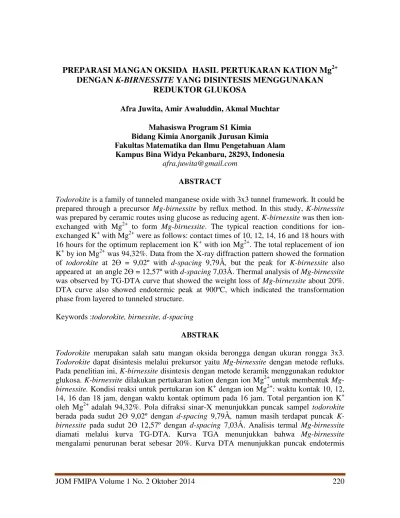 Preparasi Mangan Oksida Hasil Pertukaran Kation Mg 2+ dengan K ...