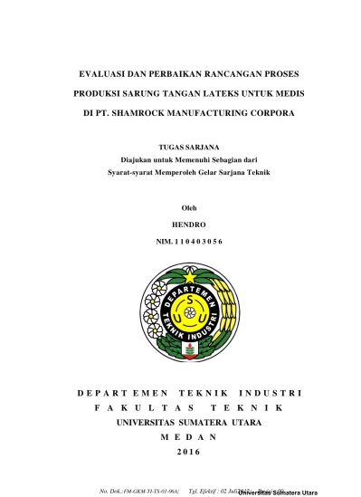 Evaluasi dan Perbaikan Rancangan Proses Produksi Sarung Tangan Lateks ...