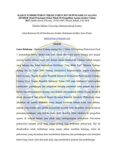Fakultas Hukum Universitas Muhammadiyah Jember. Jalan Karimata No.49 ...