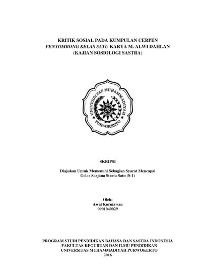 KRITIK SOSIAL PADA KUMPULAN CERPEN PENYOMBONG KELAS SATU KARYA M. ALWI ...
