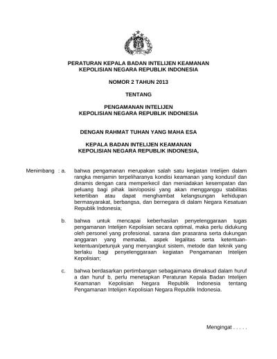 PERATURAN KEPALA BADAN INTELIJEN KEAMANAN KEPOLISIAN NEGARA REPUBLIK ...