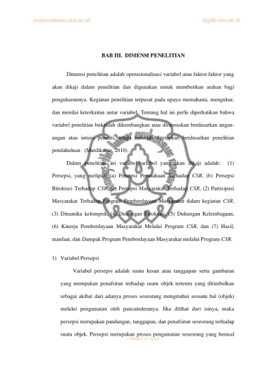 BAB III. DIMENSI PENELITIAN. Dimensi penelitian adalah operasionalisasi ...