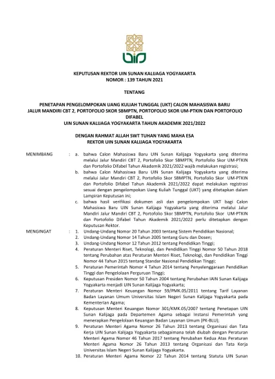 DAFTAR UKT CALON MAHASISWA BARU JALUR MANDIRI PORTOFOLIO SKOR UM-PTKIN