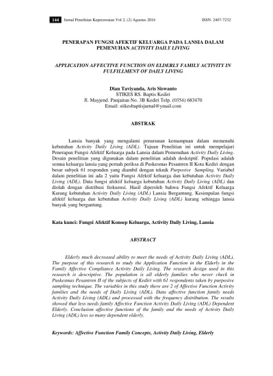 PENERAPAN FUNGSI AFEKTIF KELUARGA PADA LANSIA DALAM PEMENUHAN ACTIVITY ...