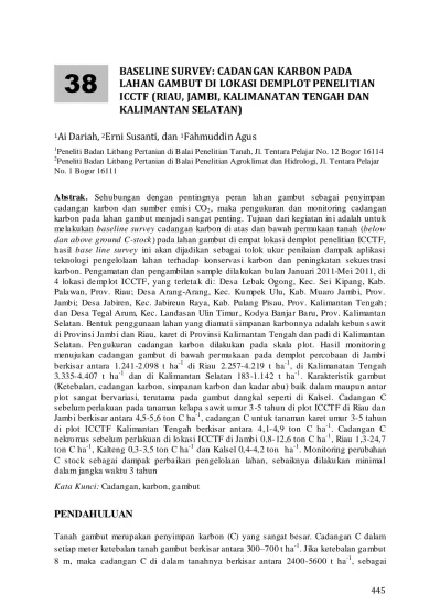 BASELINE SURVEY: CADANGAN KARBON PADA LAHAN GAMBUT DI LOKASI DEMPLOT ...
