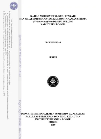 KAJIAN MORFOMETRI, KUALITAS AIR DAN NILAI SIMPANAN/STOK KARBON TANAMAN ...