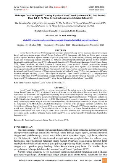 Jurnal Fisioterapi dan Rehabilitasi Vol. 6 No. 1 Januari 2022 p-issn ...