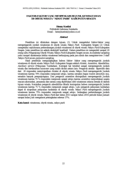 FAKTOR-FAKTOR YANG MEMPENGARUHI JUMLAH WISATAWAN DI OBYEK WISATA NDAYU ...