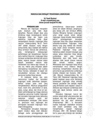 MANUSIA DAN DERAJAT PENURUNAN LINGKUNGAN; Sri Yamti Runtuni. (Dosen ...