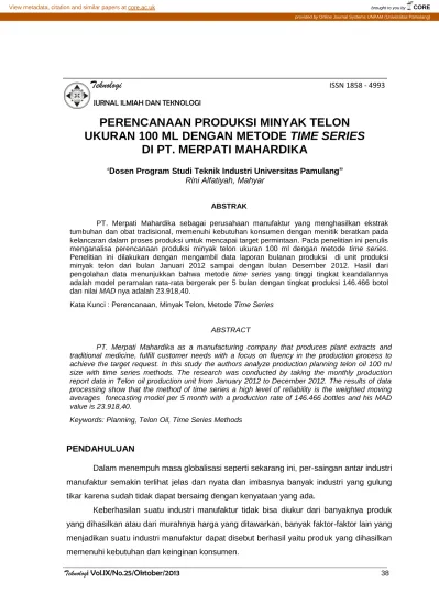 PERENCANAAN PRODUKSI MINYAK TELON UKURAN 100 ML DENGAN METODE TIME ...