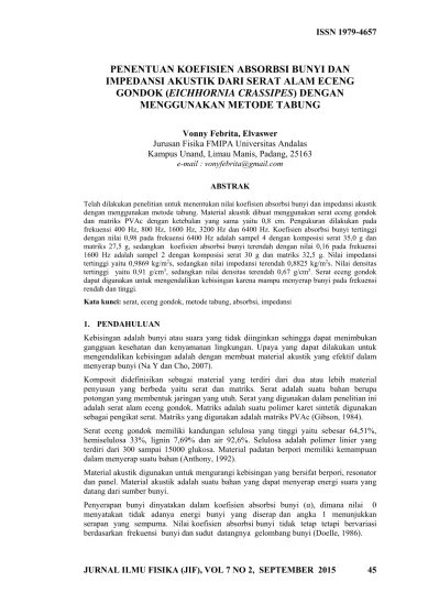 PENENTUAN KOEFISIEN ABSORBSI BUNYI DAN IMPEDANSI AKUSTIK DARI SERAT ...
