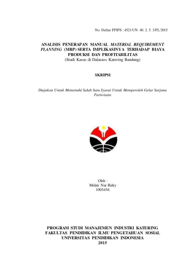 ANALISIS PENERAPAN MANUAL MATERIAL REQUIREMENT PLANNING (MRP) SERTA ...