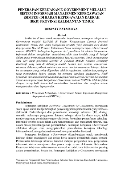 PENERAPAN KEBIJAKAN E-GOVERNMENT MELALUI SISTEM INFORMASI MANAJEMEN ...