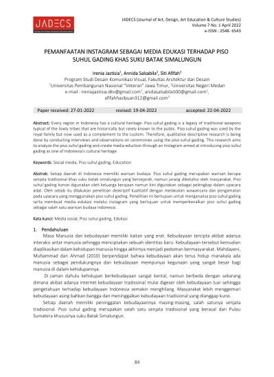PEMANFAATAN INSTAGRAM SEBAGAI MEDIA EDUKASI TERHADAP PISO SUHUL GADING ...