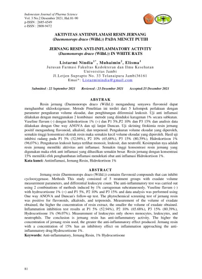AKTIVITAS ANTIINFLAMASI RESIN JERNANG (Daemonorops draco (Willd.)) PADA ...