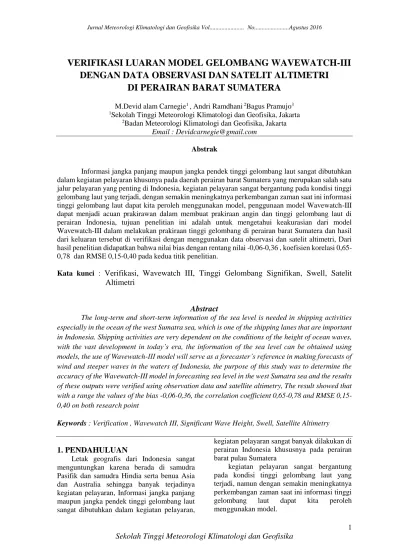 VERIFIKASI LUARAN MODEL GELOMBANG WAVEWATCH-III DENGAN DATA OBSERVASI ...