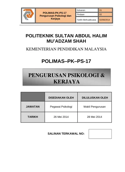 POLIMAS-PK-PS-17 Pengurusan Psikologi dan Kerjaya POLITEKNIK SULTAN ...
