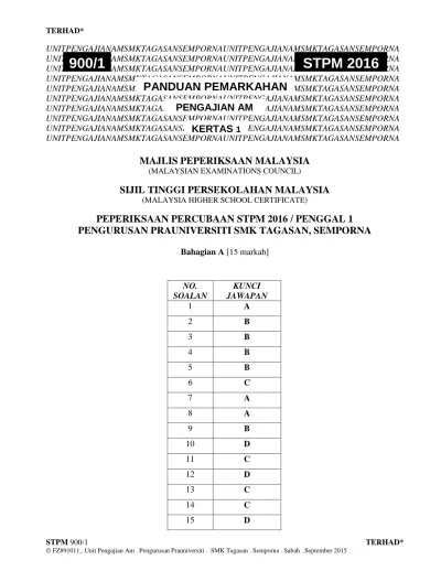 Panduan Pemarkahan Percubaan Stpm 2016 Penggal 1 Smk Tagasan Semporna Sabah