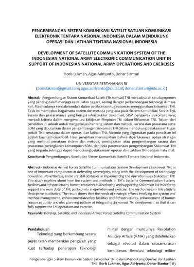 Boris Lukman, Agus Adriyanto, Dohar Sianturi. UNIVERSITAS PERTAHANAN RI