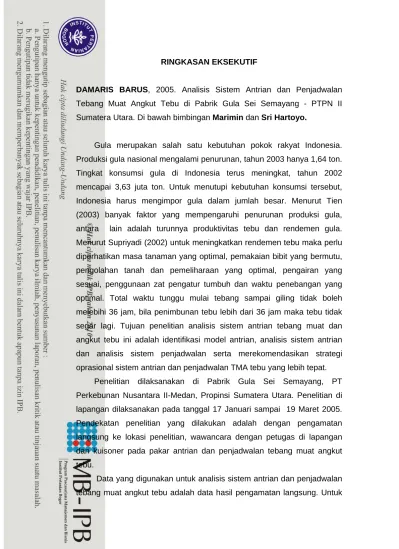 RINGKASAN EKSEKUTIF DAMARIS BARUS Marimin Sri Hartoyo.