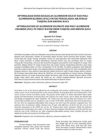 OPTIMALISASI DOSIS KOAGULAN ALUMINIUM SULFAT DAN POLI- ALUMINIUM ...